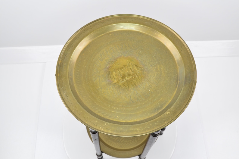 Vintage Two Tier Folding Table Folding Wooden Base With Brass Handle ...