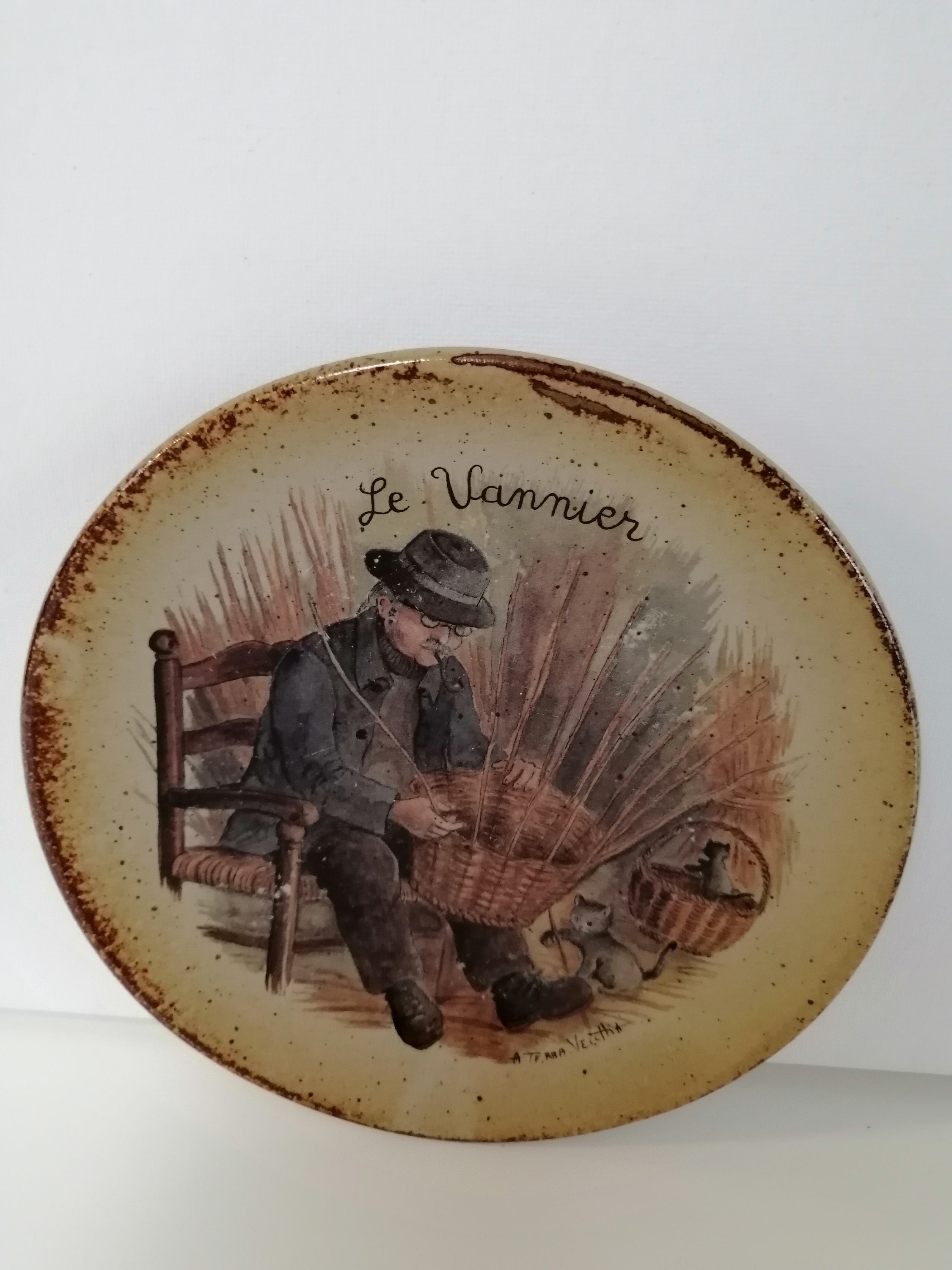 Vintage Earthenware Stoneware Pottery Glazed Plate Signed Terra Vecchia ...