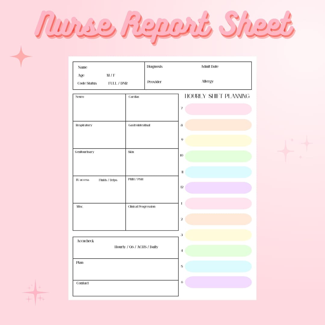 ICU Printable Nurse Report Sheet - Etsy