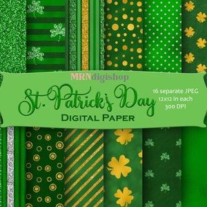 St. Patrick's Day Digital Paper, Scrapbooking, Shamrock, Gold and Green ...