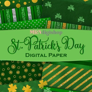 St. Patrick's Day Digital Paper, Scrapbooking, Shamrock, Gold and Green ...