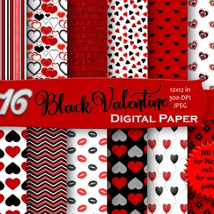 Black Valentine Digital Paper, Hearts, Happy Valentines, Sweet Nothing ...