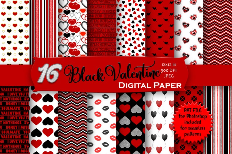 Black Valentine Digital Paper Hearts Happy Valentines Sweet - Etsy