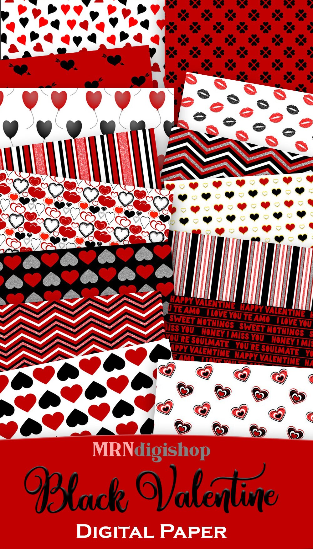 Black Valentine Digital Paper Hearts Happy Valentines Sweet - Etsy