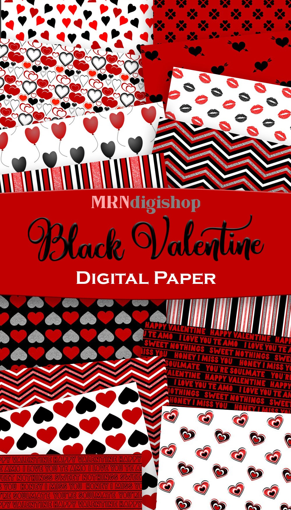 Black Valentine Digital Paper Hearts Happy Valentines Sweet - Etsy