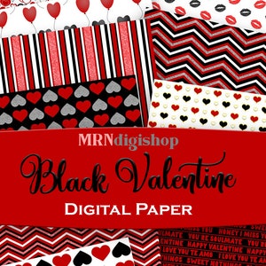 Black Valentine Digital Paper, Hearts, Happy Valentines, Sweet Nothing ...