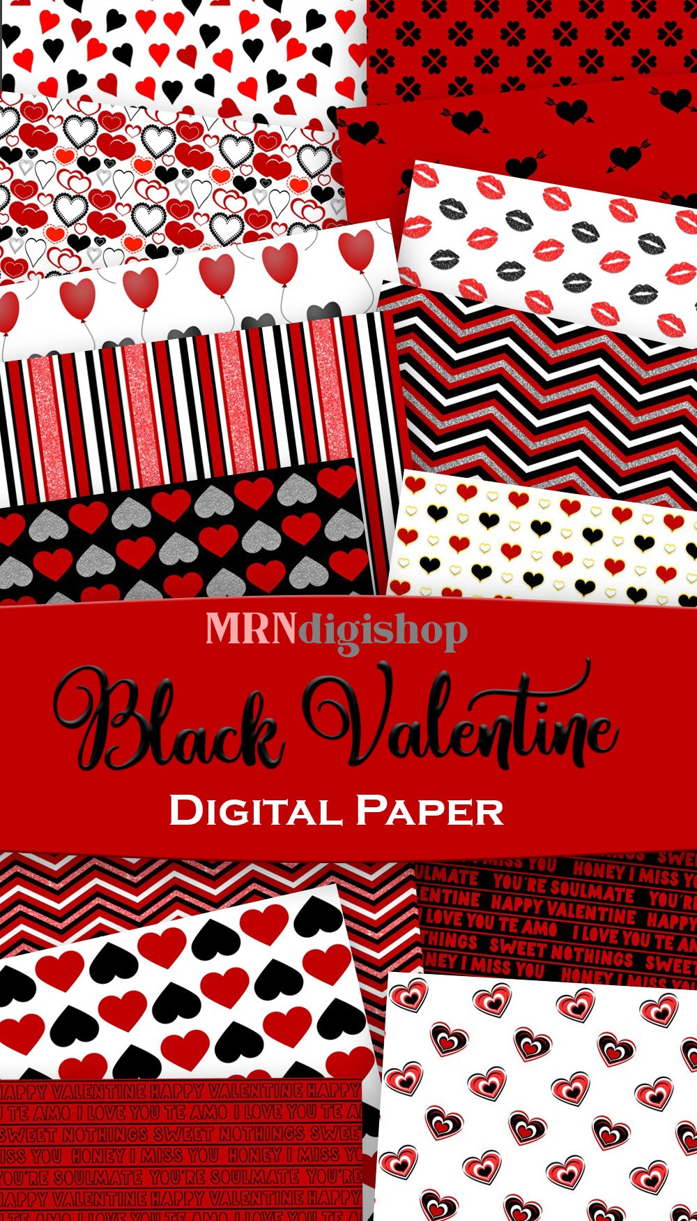 Black Valentine Digital Paper Hearts Happy Valentines Sweet - Etsy
