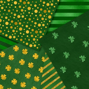 St. Patrick's Day Digital Paper, Scrapbooking, Shamrock, Gold and Green ...