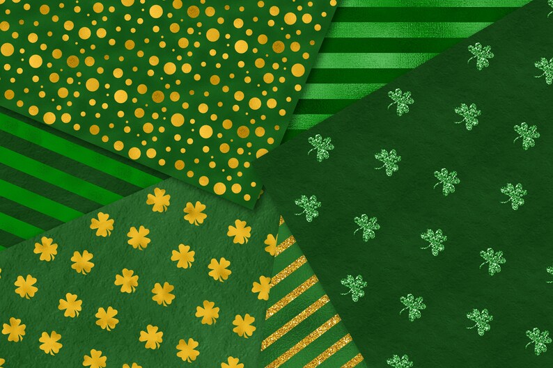 St. Patrick's Day Digital Paper, Scrapbooking, Shamrock, Gold and Green ...