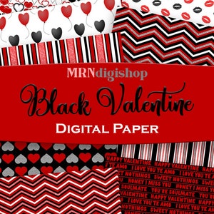 Black Valentine Digital Paper, Hearts, Happy Valentines, Sweet Nothing ...
