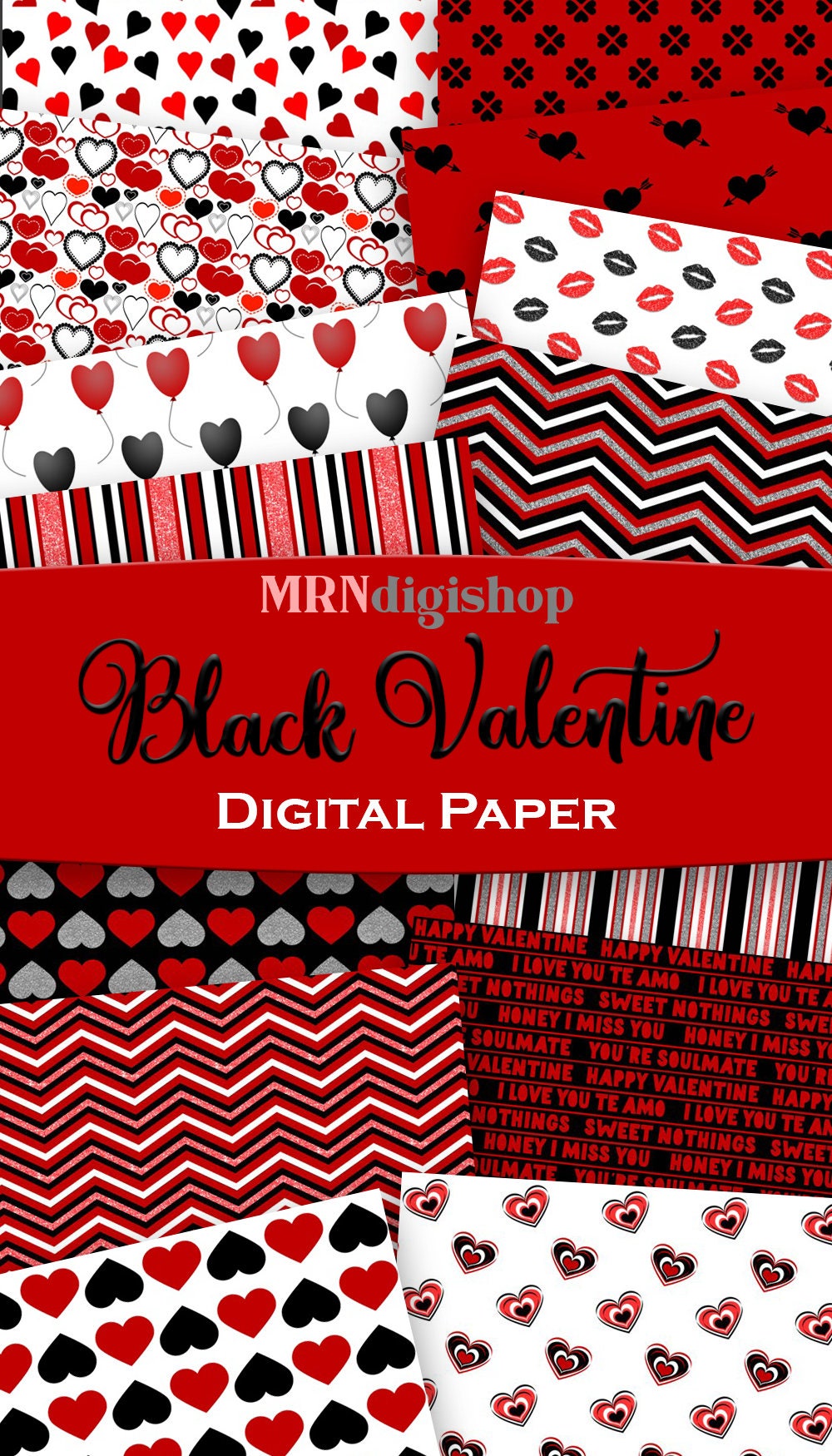 Black Valentine Digital Paper Hearts Happy Valentines Sweet - Etsy