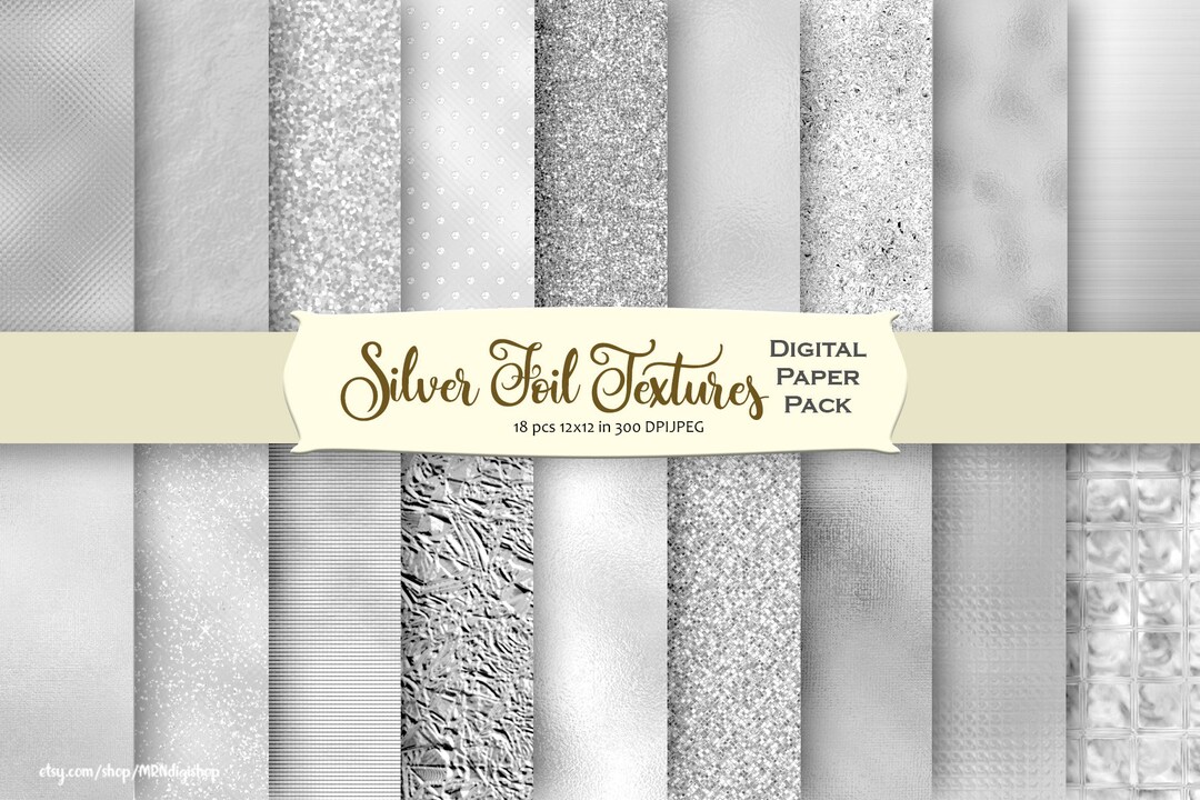 Silver Textures, Foil Digital Paper,glitter, Metallic, Studded Foil ...