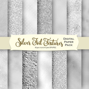 Silver Textures, Foil Digital Paper,glitter, Metallic, Studded Foil ...