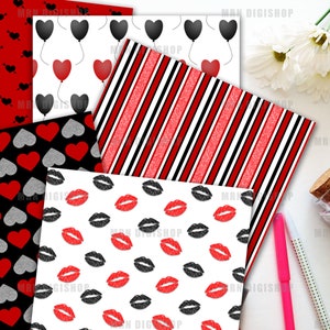 Black Valentine Digital Paper, Hearts, Happy Valentines, Sweet Nothing ...