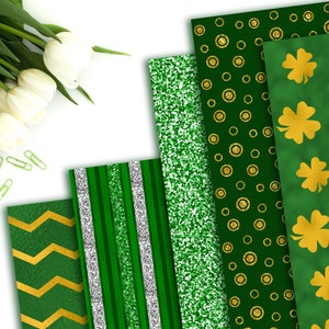 St. Patrick's Day Digital Paper, Scrapbooking, Shamrock, Gold and Green ...