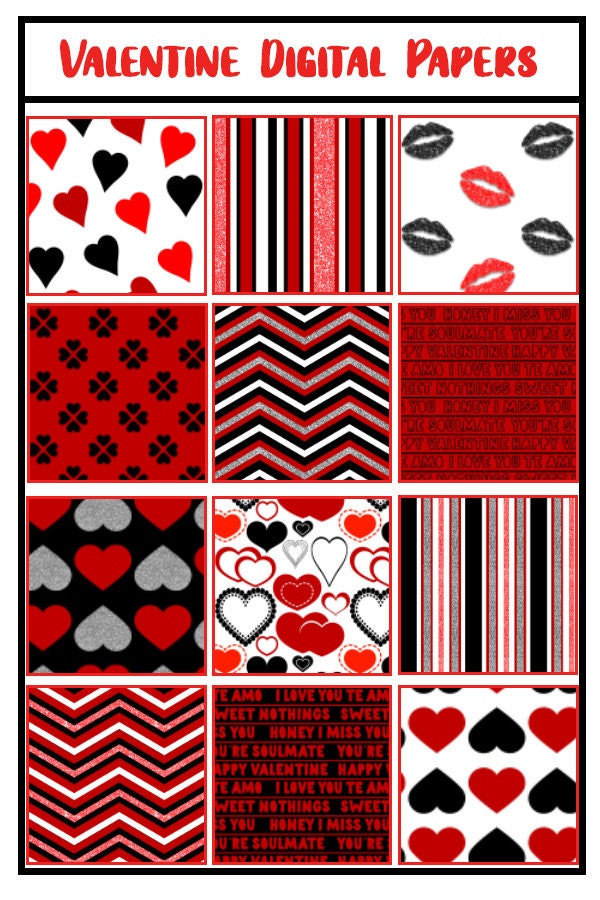 Black Valentine Digital Paper Hearts Happy Valentines Sweet - Etsy