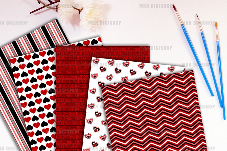 Valentine Digital Paper Black Hearts Happy Valentines Sweet - Etsy