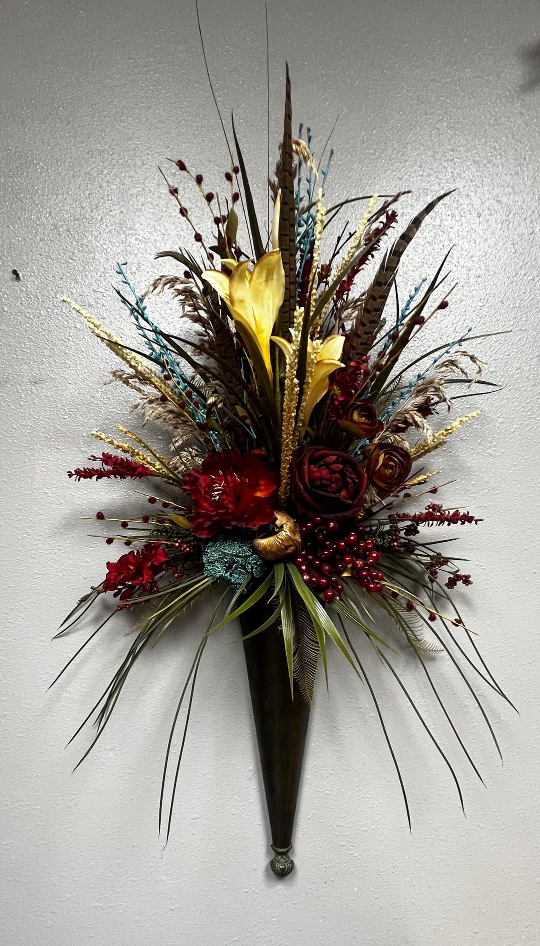 Red Magnolia Wall Cone, Floral Arrangement Wall Sconce - Etsy