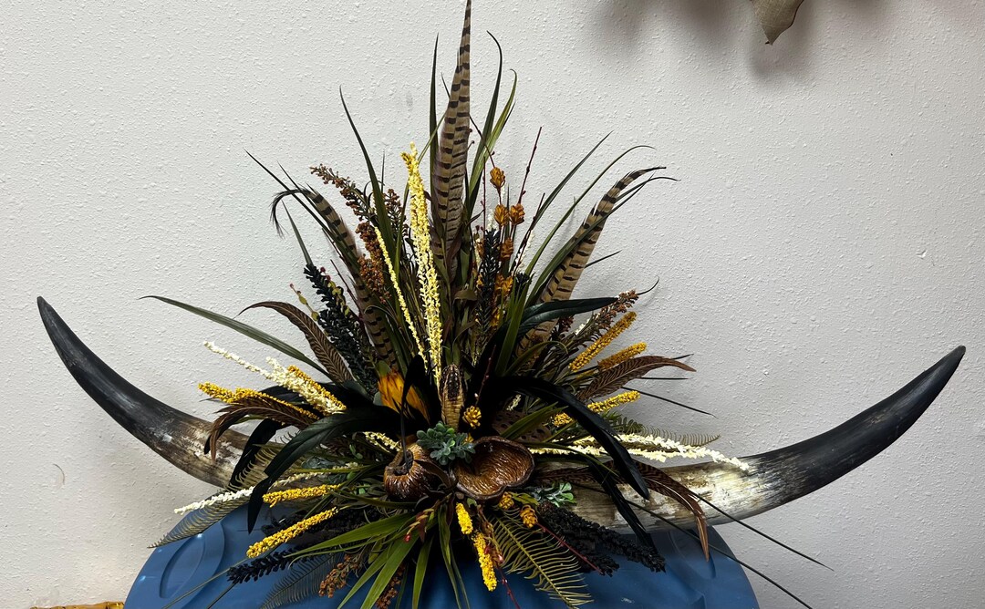 Steer Horn, Double Horn, Western Decor Neutral and Gold Tones, Table ...