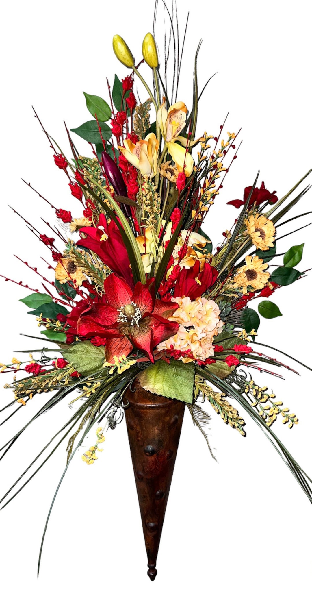 Red/cream Wall Cone Floral Arrangement Wall Sconce - Etsy