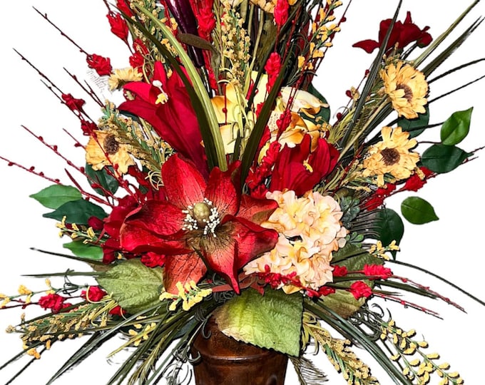 Red/cream Wall Cone Floral Arrangement Wall Sconce - Etsy