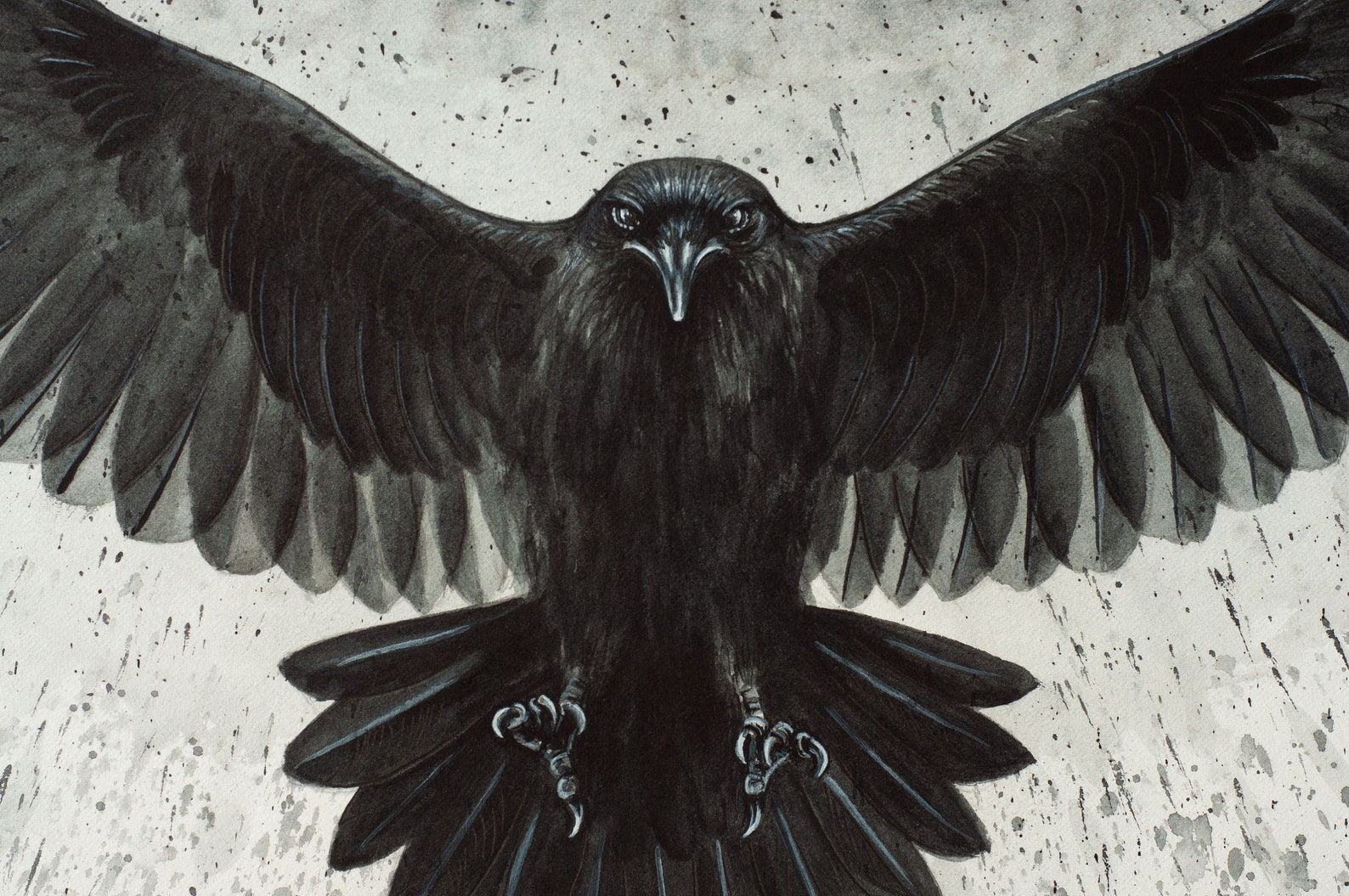 Raven & Moon Phases - Original Watercolor Painting, Handmade Gothic ...
