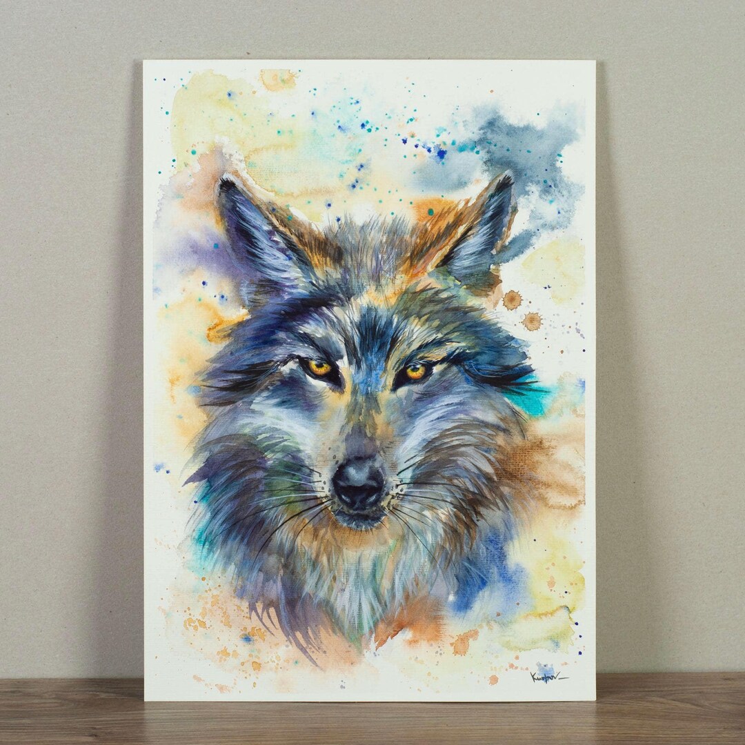 Original A3 Watercolor Colorful Wolf, Handmade Painting - Etsy