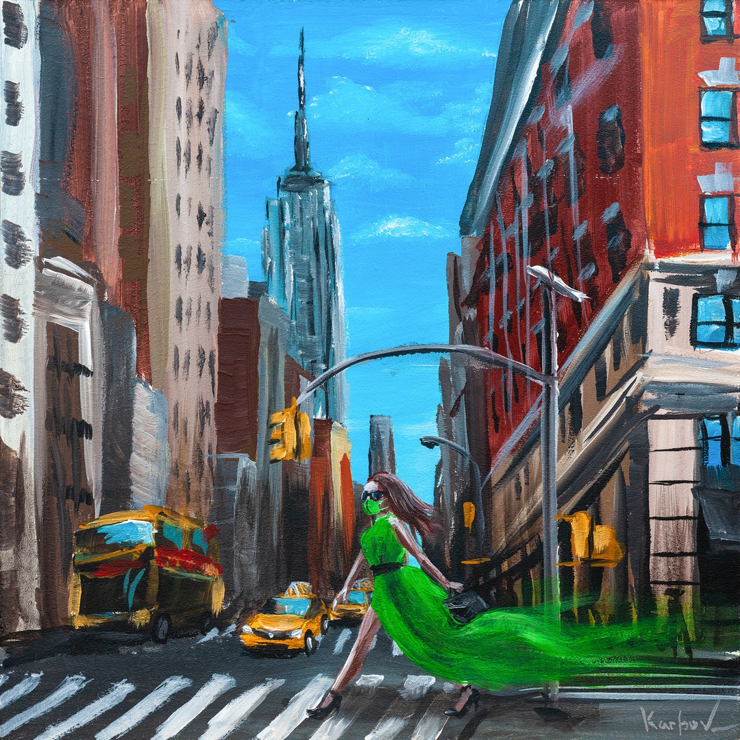 New York Abstract - Art Print, Manhattan Empire State Building Painting ...