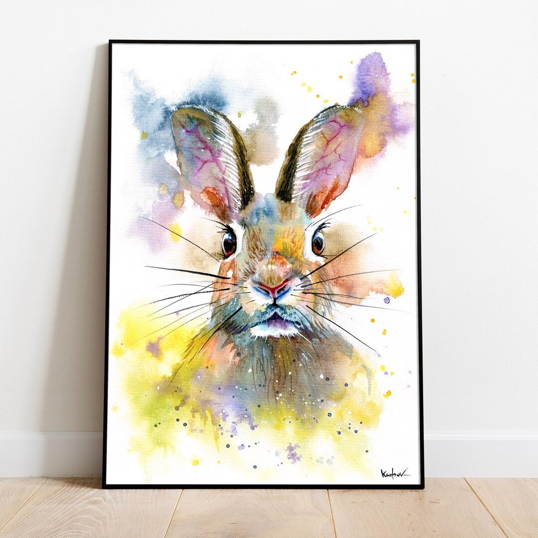 Colorful Rabbit - Paper Art Print From Hand-paintd Watercolor Artwork ...