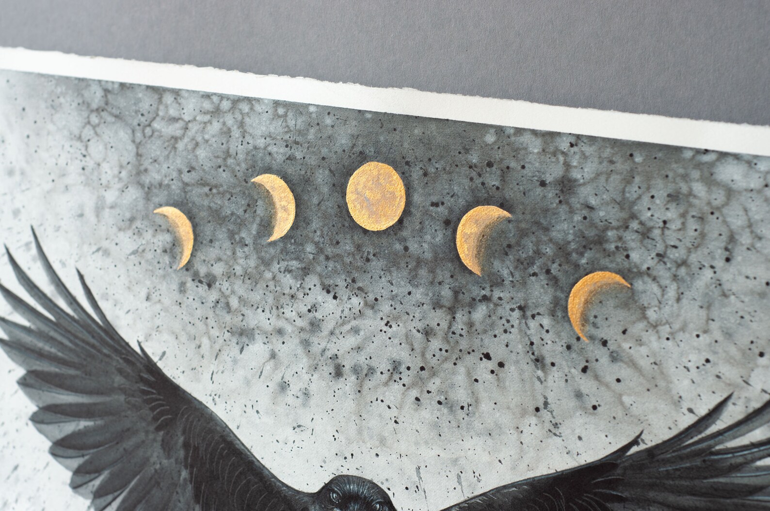 Raven & Moon Phases - Original Watercolor Painting, Handmade Gothic ...