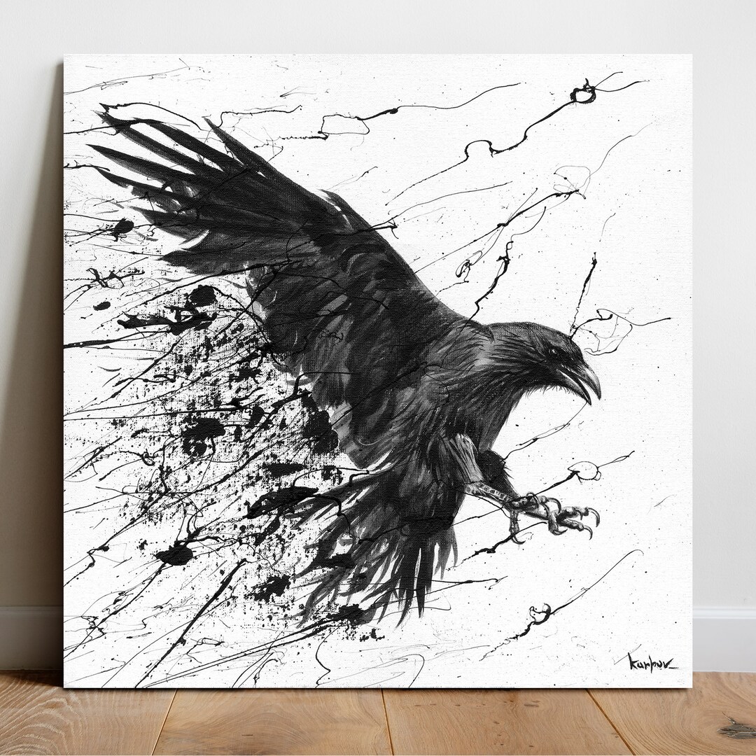 Flying Raven Painting Ready to Hang Canvas Wall Art Print - Etsy