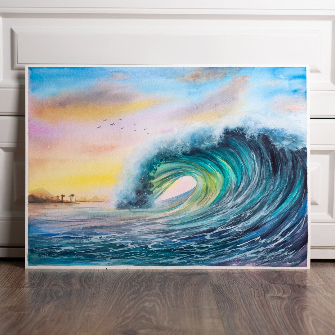 Tropic Beach Wave Original Watercolor Painting, Handmade Artwork ...