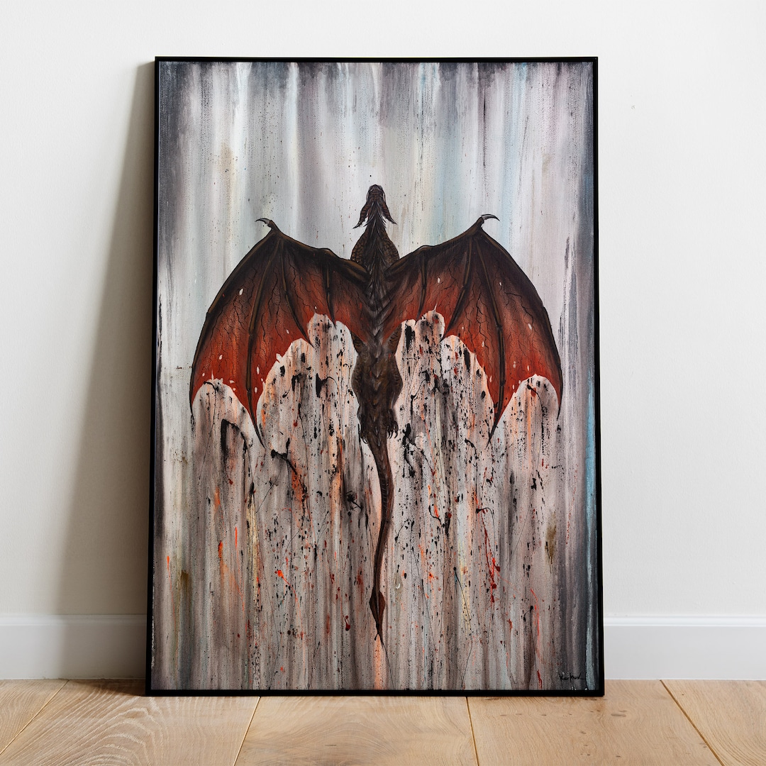 Medieval Dragon Painting - Canvas Fine Art Print, Middle Ages Creature ...
