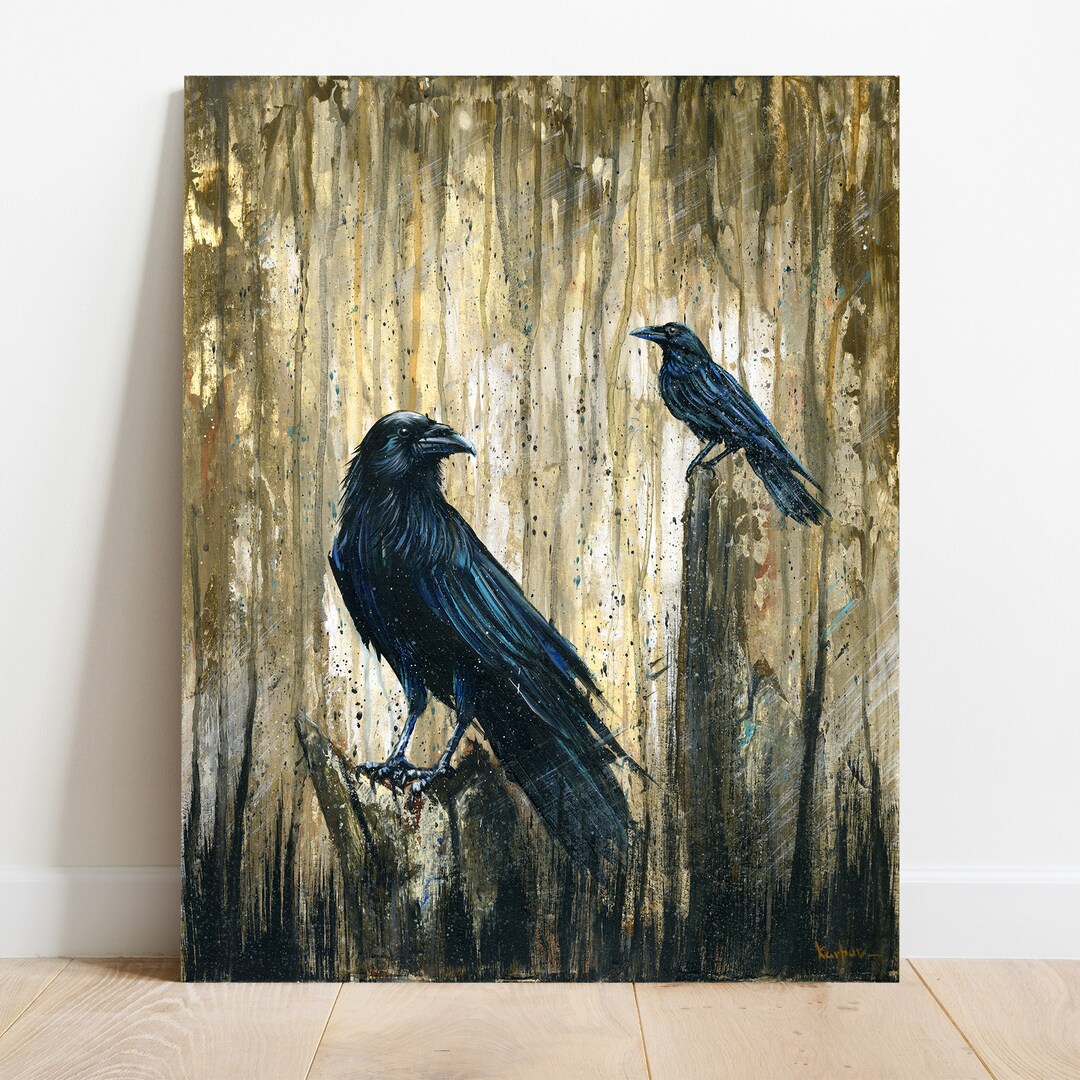2 Black Ravens Painting Canvas Art Print, Hand Painted Raven, Mystical ...
