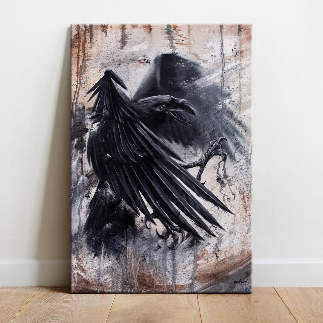 Original Oil Painting - Black Raven, 20x28 in Handmade сanvas Acrylic ...