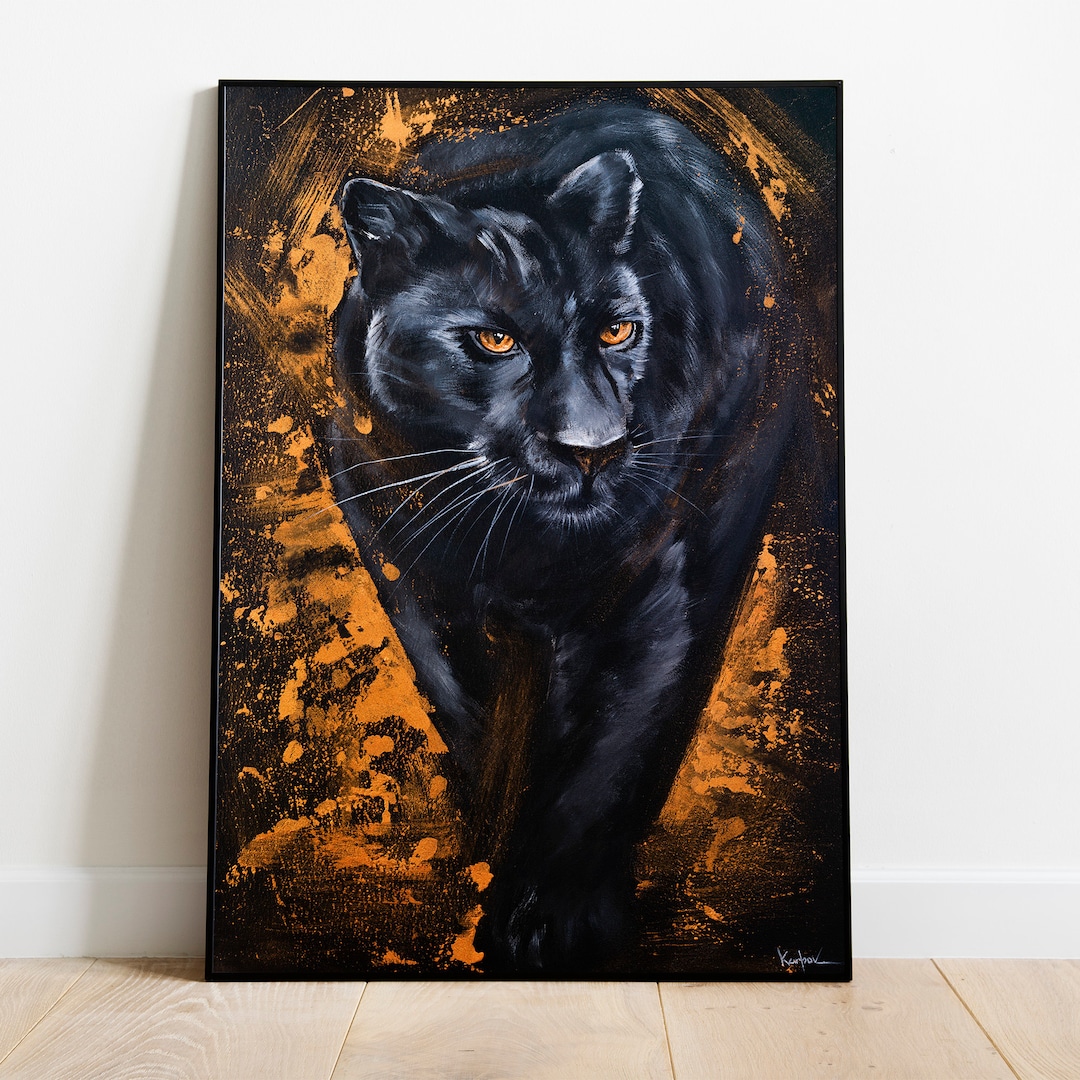 Panther Painting - Canvas & Paper Art Print, Black Puma Wild Totem ...