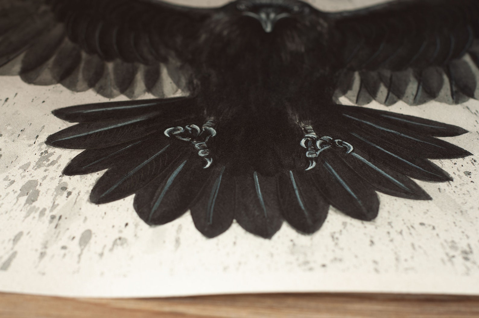 Raven & Moon Phases - Original Watercolor Painting, Handmade Gothic ...