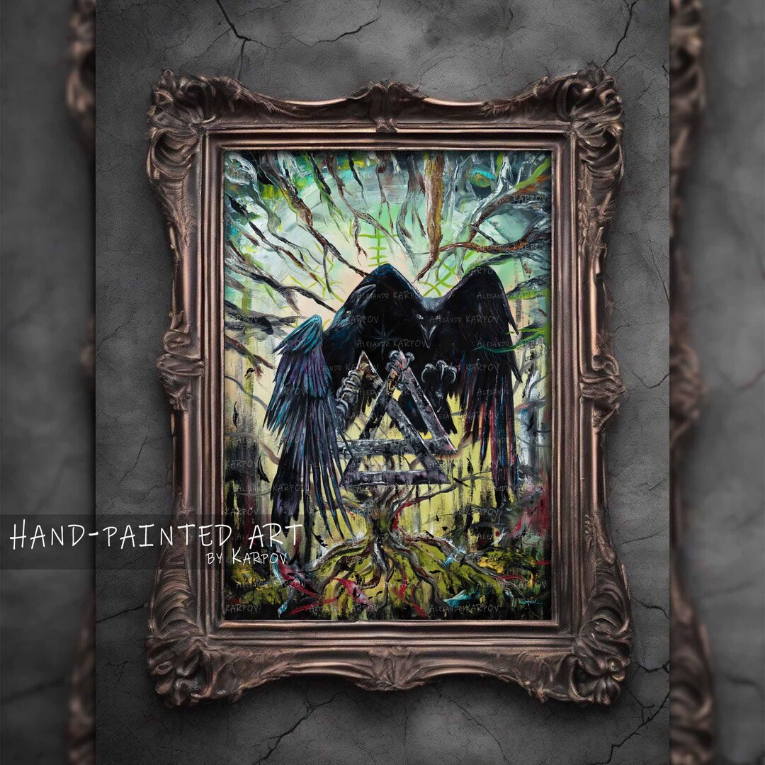 Hugin Munin, Valknut Tree of Life — Paper Fine Art Print From Handmade ...