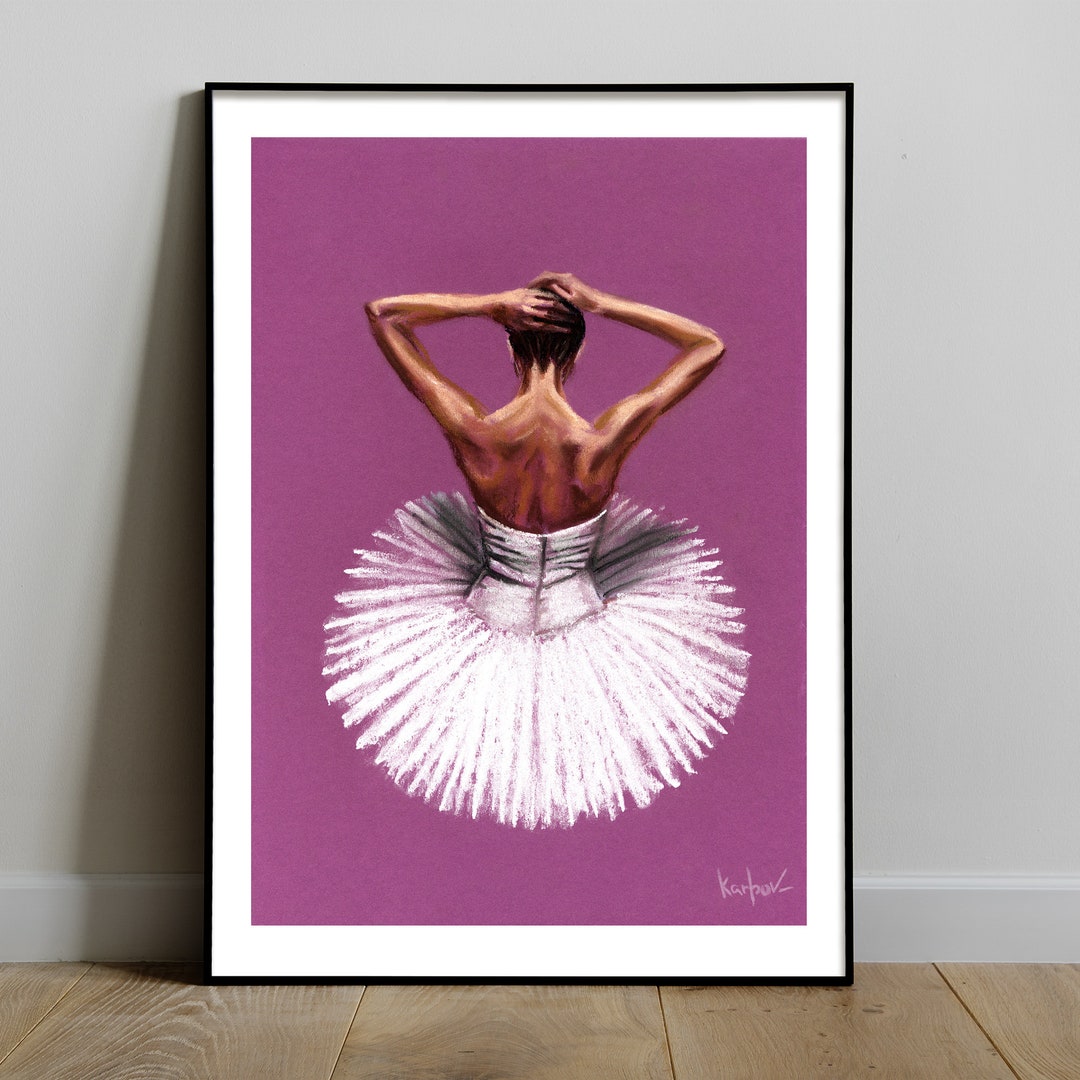Ballerina Backstage in White Tutu - Printable Pastel Painting, Ballet ...