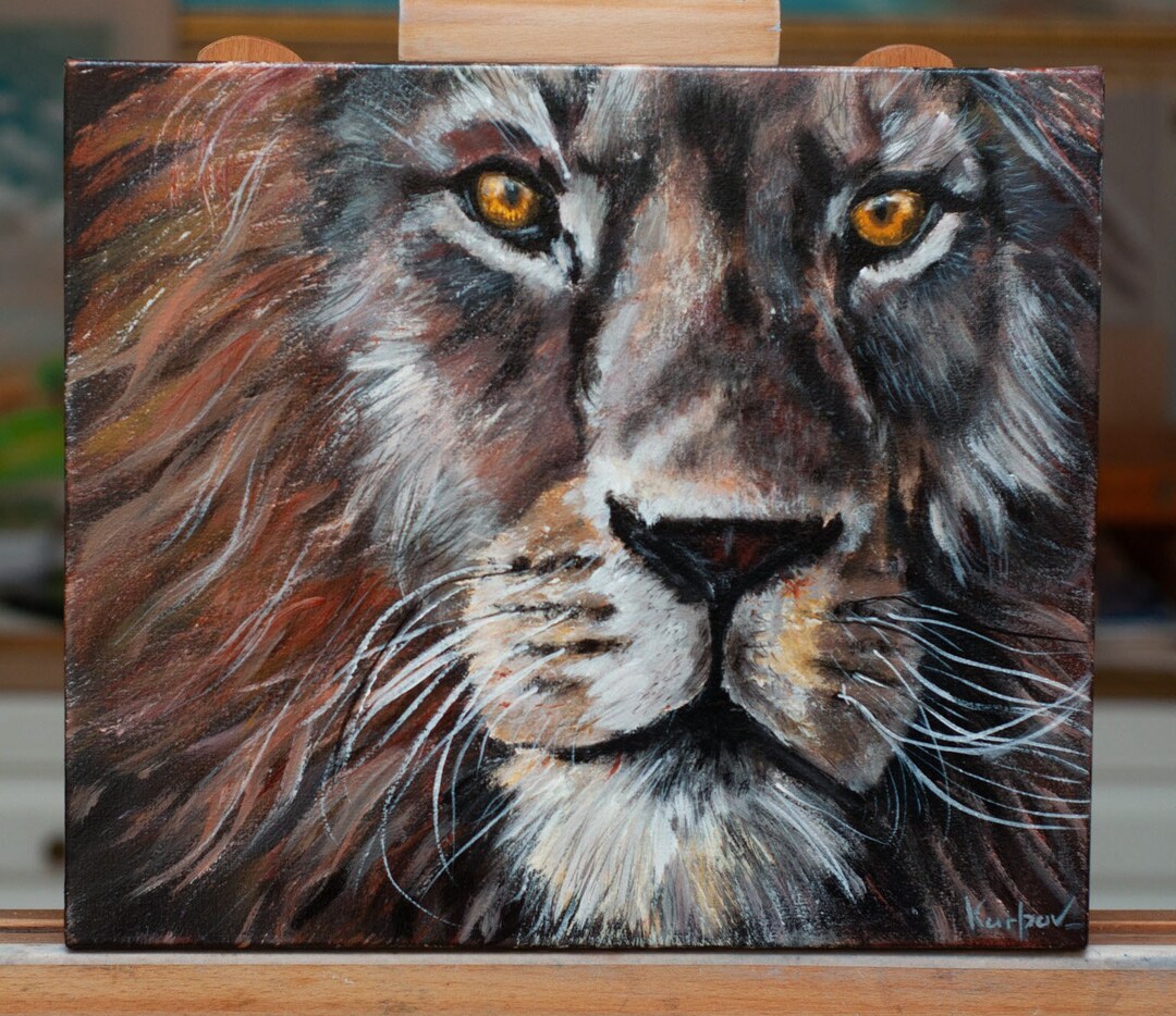 Original Lion Painting, Canvas Wildlife Acrylic Portrait, Wall Art ...