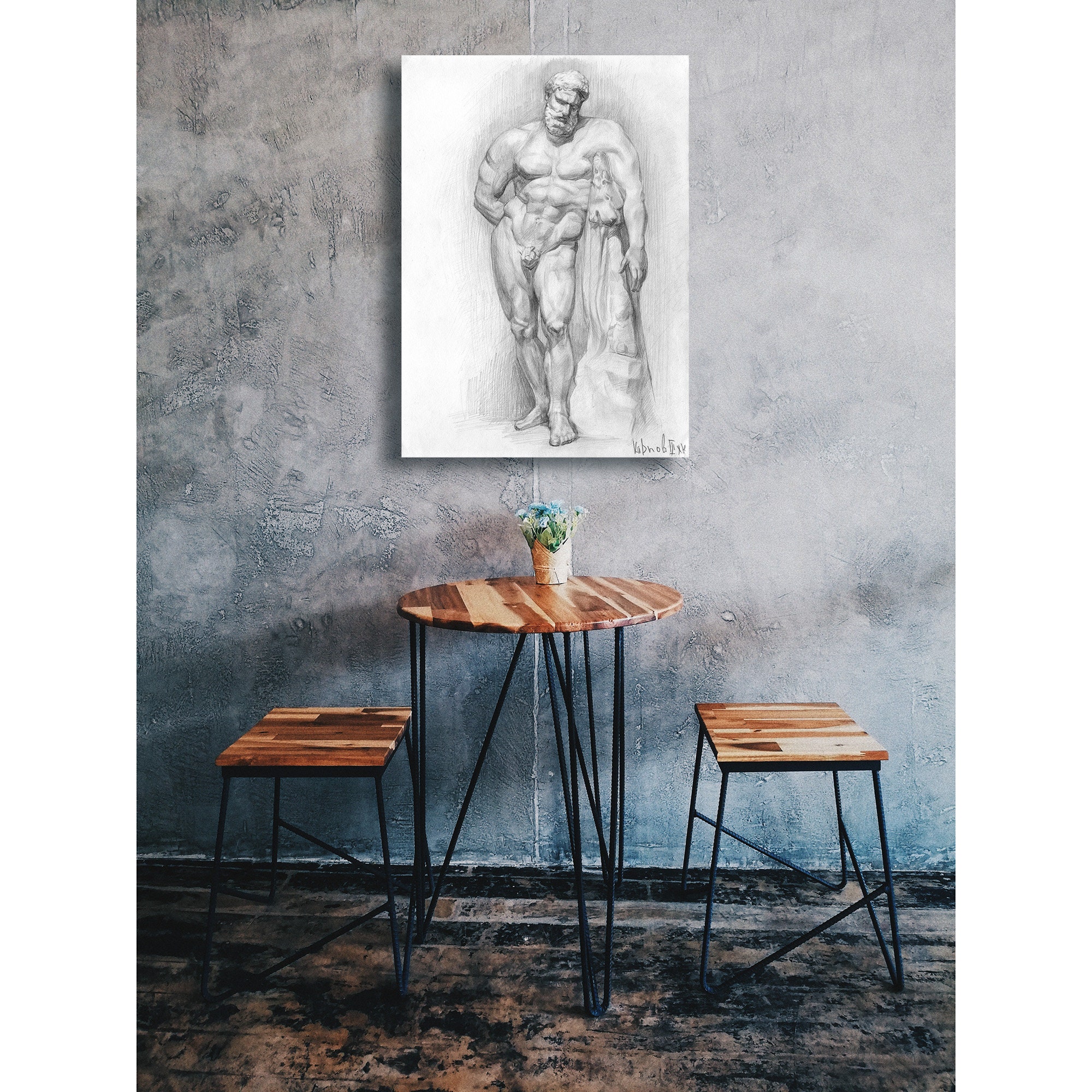 Hercules Muscular Body Drawing Canvas Art Print Academic - Etsy