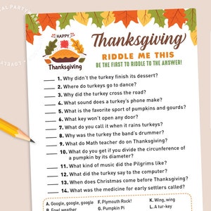 Thanksgiving Riddle Me This Trivia Game | Thanksgiving Printable Games ...