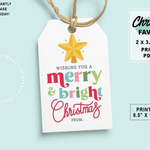 Printable Merry and Bright Christmas Gift Tag Xmas Favor Tag - Etsy