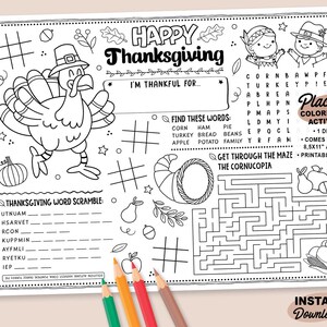 Thanksgiving Coloring Placemat | Printable Autumn Party Coloring Page ...