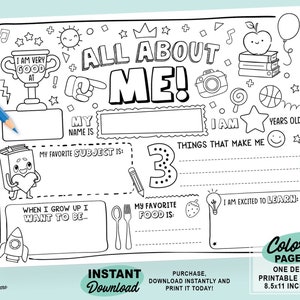 All About Me Printable Coloring Page | First Day of School Activity ...