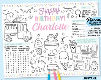 Ice Cream Birthday Party Coloring Placemat, Printable Ice Cream Truck ...