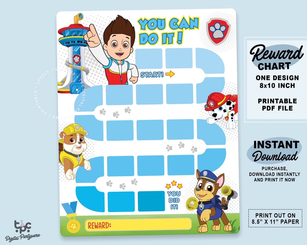 Kids Reward Chart Printable Pup Patrol Chart Bedtime Tracker Toddler ...
