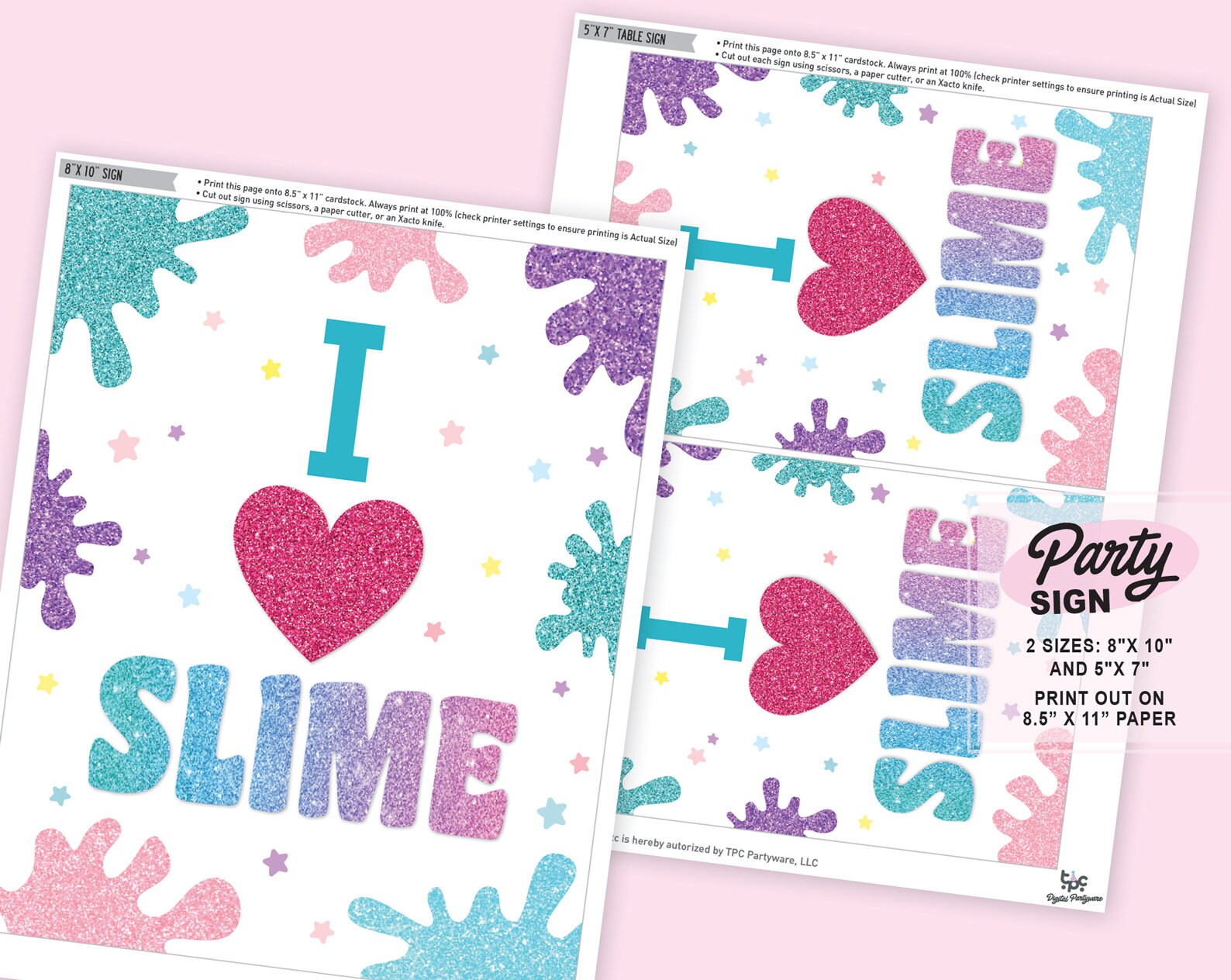 Printable Slime Sign I Love Slime Sign Slime Birthday | Etsy
