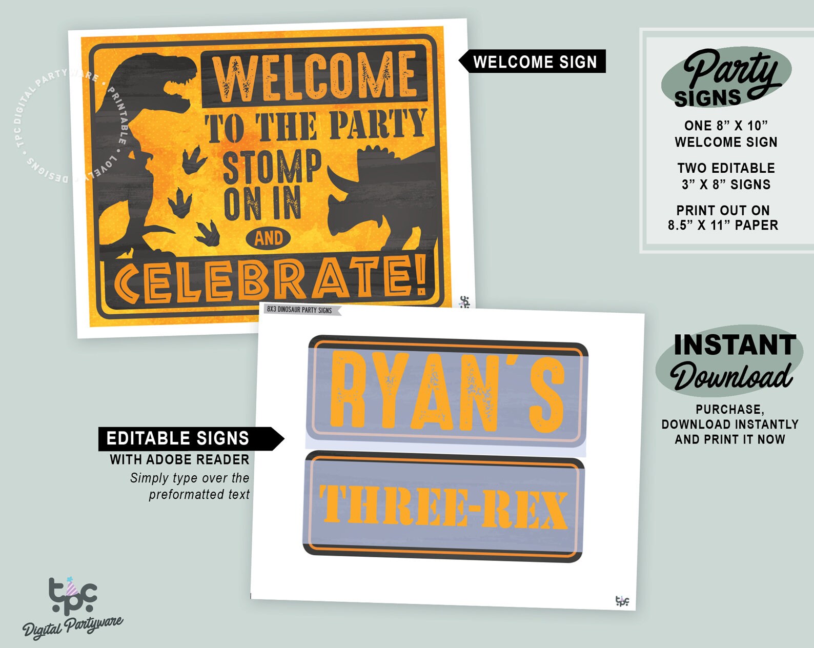 Dinosaur Birthday Party Sign Printable Dinosaur Party Sign | Etsy