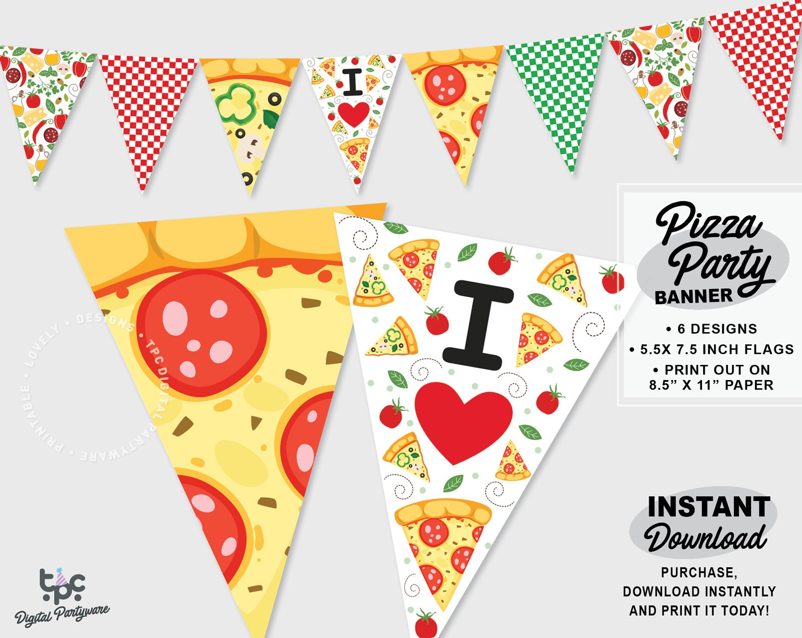 Pizza Party Banner Printable Pizza Theme Birthday Banner - Etsy